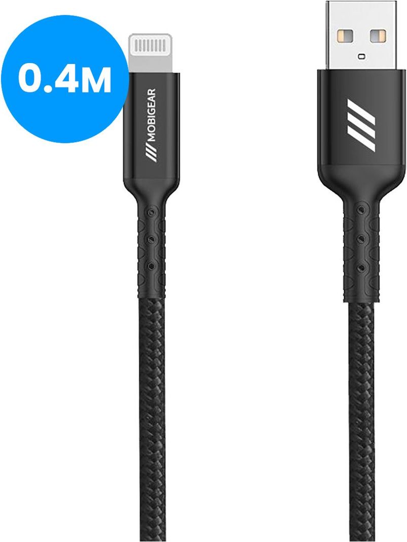 Mobigear Nylon USB-A auf Apple Lightning MFI Kabel 0.4 Meter - Schwarz ...